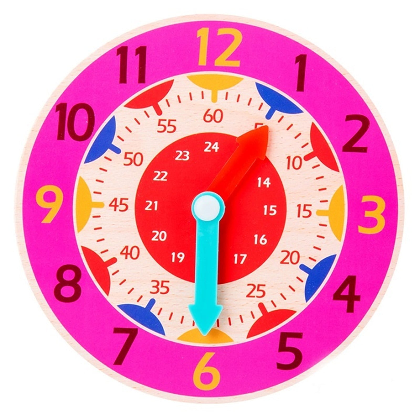 Wooden Teaching Clock Learning Toy, Hour Minute Second Hands Cognition ...