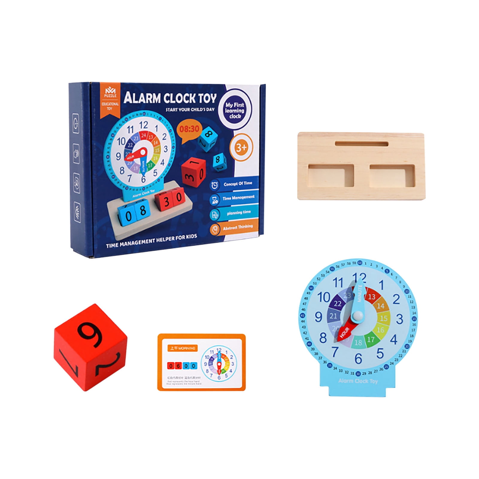 Wooden Teaching Clock Toy for Kids 3+ | 12/24 Hour Time Learning Puzzle ...