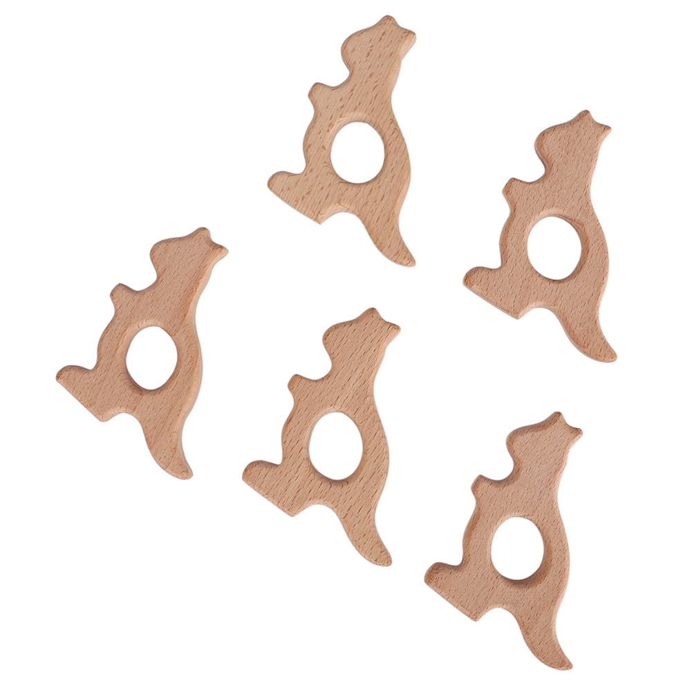 Wooden Teething,5pcs Wooden Animal Baby Teething Toy DIY Natural Wood ...