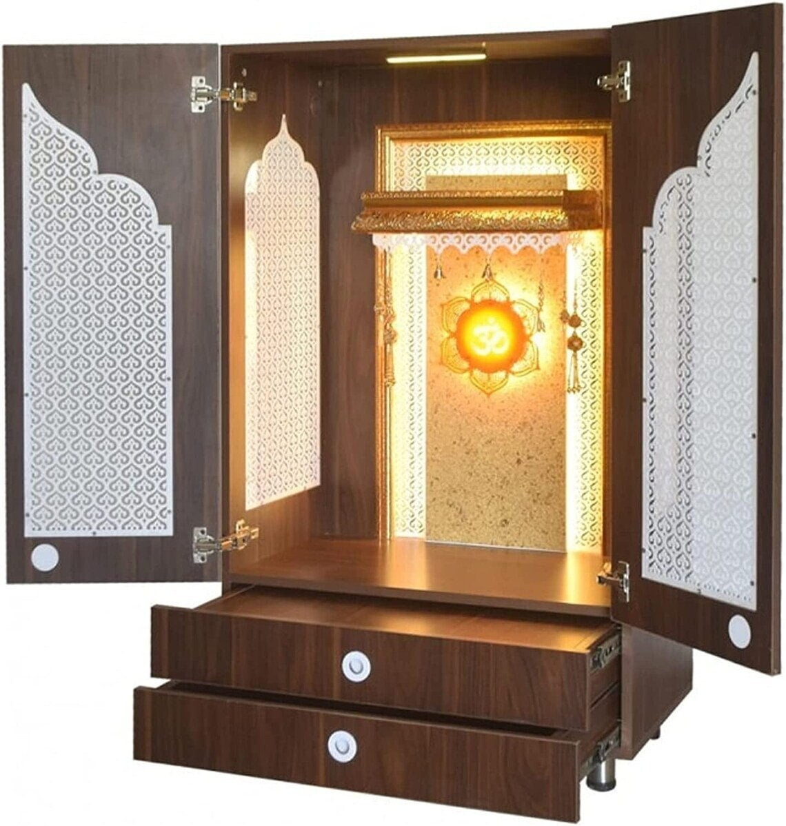 Wooden Temple Brown LED Lights for Home and Office |Puja Mandir |Double ...
