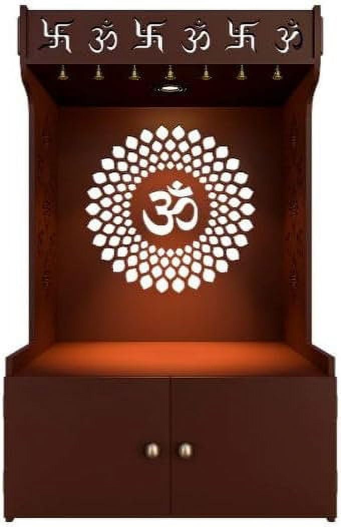 Wooden Temple For Home And Office / Customized Brown LED Lights Mandir ...