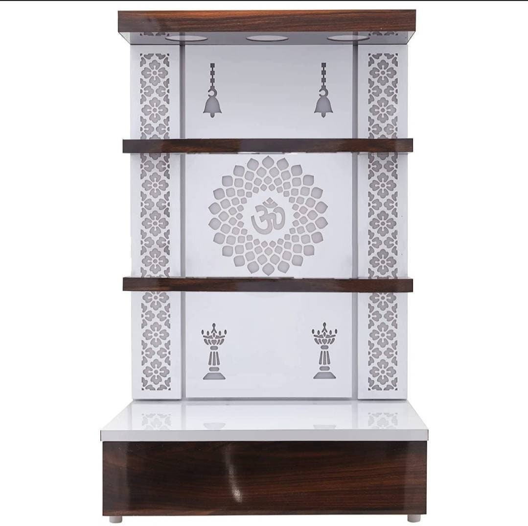 Wooden Temple For Home | Mandir With Drawer Cabinets | Mandir With LED ...