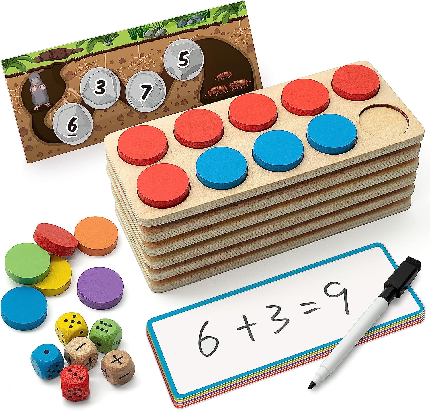 Wooden Ten-Frame Set Math Manipulatives for Kindergarten Elementary 1st ...
