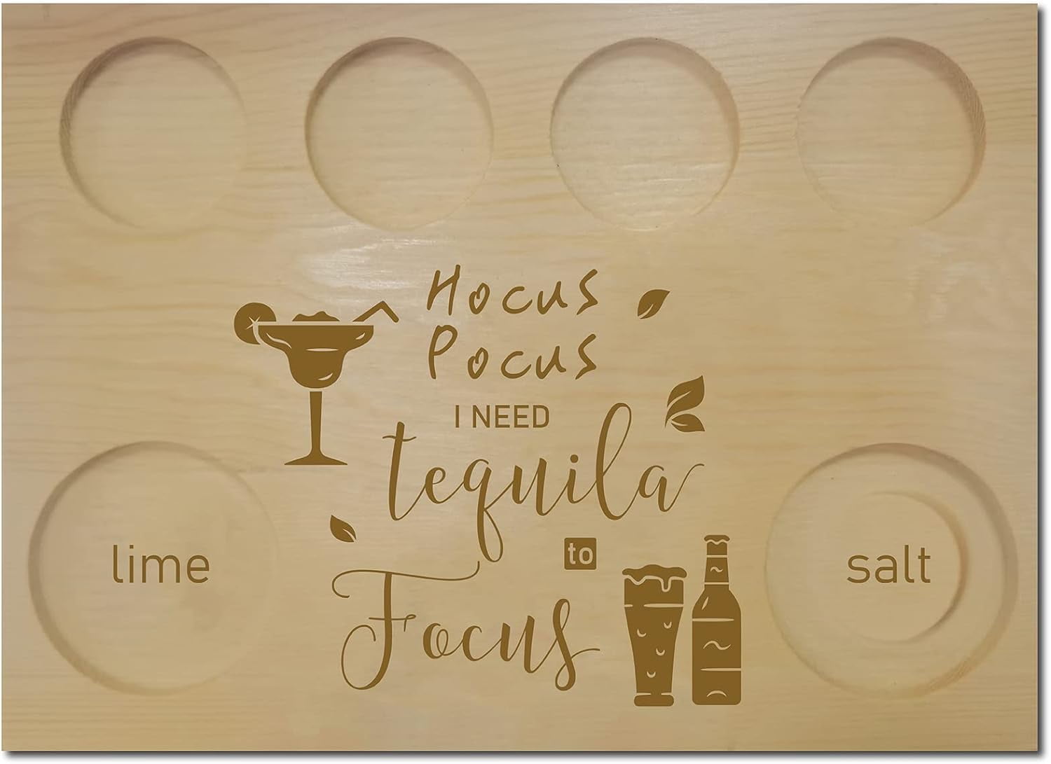 Wooden Tequila Board with Salt Rim Shot Glass Set Serving Tray Holder ...