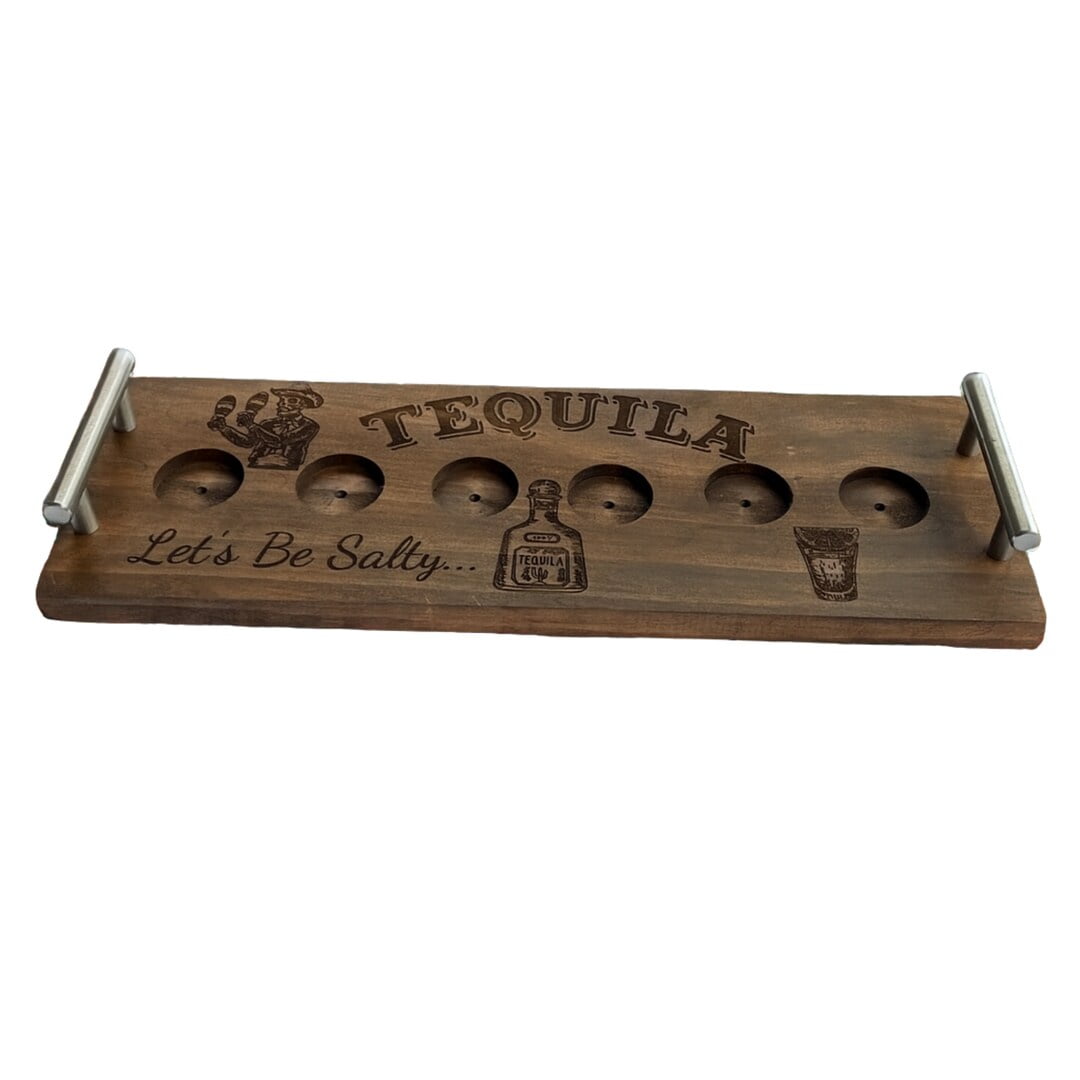 Wooden Tequila Shot Flight Board with Recipe QR Code, Rustic Pine Bar ...