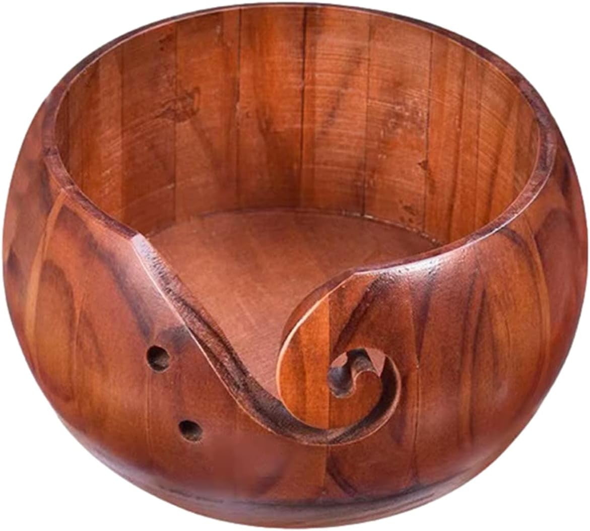 Wooden Textile Yarn Bowl Handmade Yarn Storage Bowl Round Wooden Yarn ...