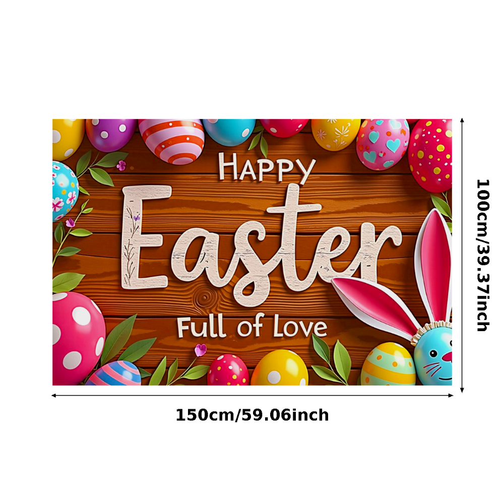 Wooden Texture Easter Themed Banner with Colorful Eggs Bunny Ears and ...