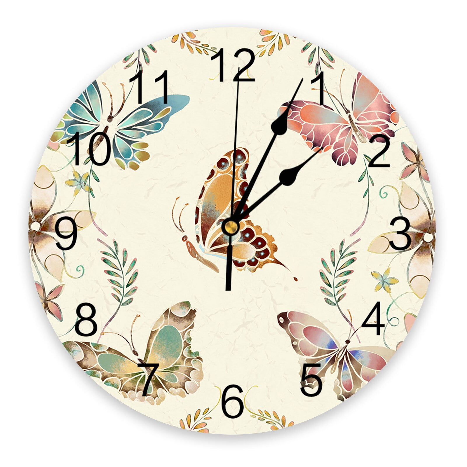 Wooden Texture Turquoise Butterfly Wall Clocks Home Decoration Silent ...