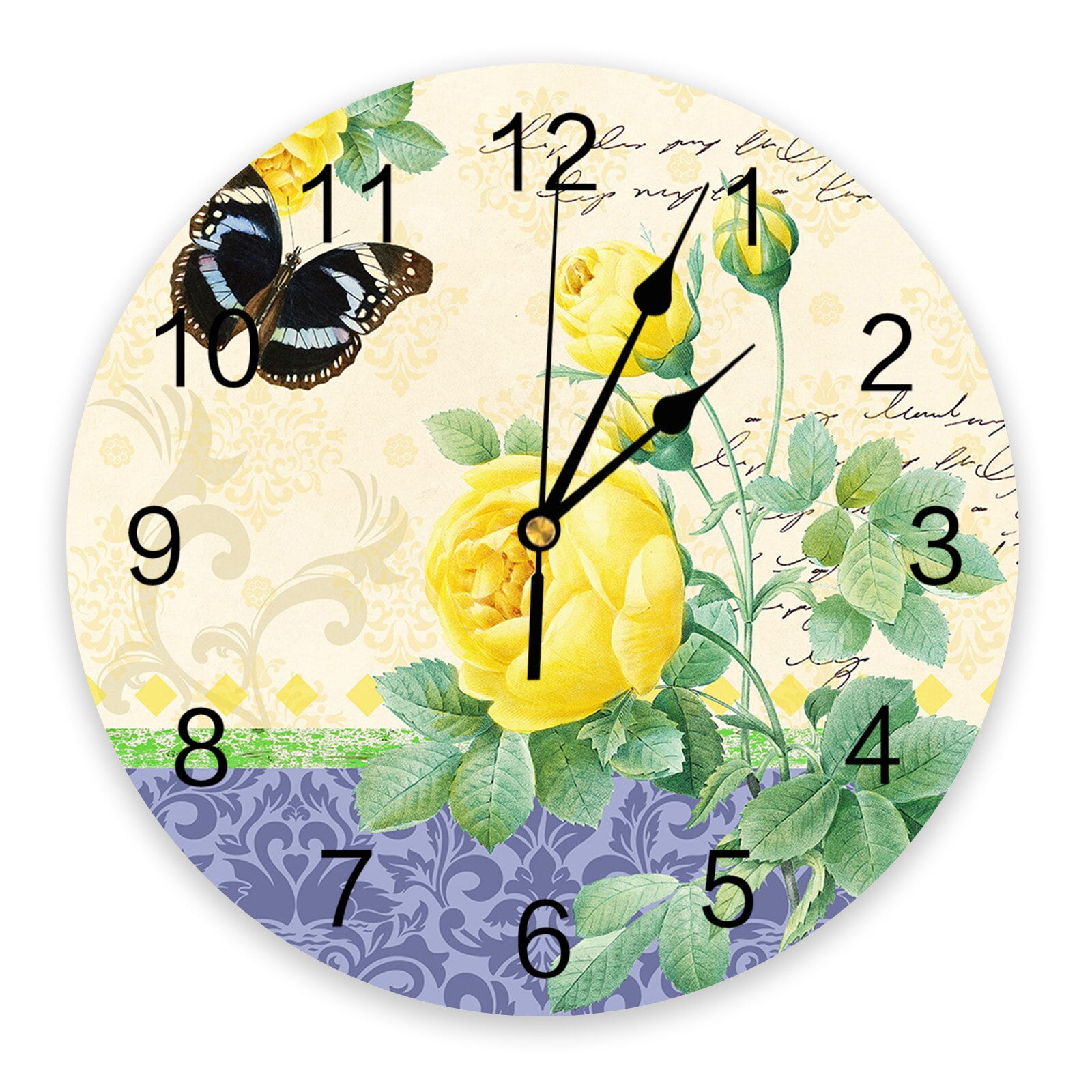 Wooden Texture Turquoise Butterfly Wall Clocks Home Decoration Silent ...