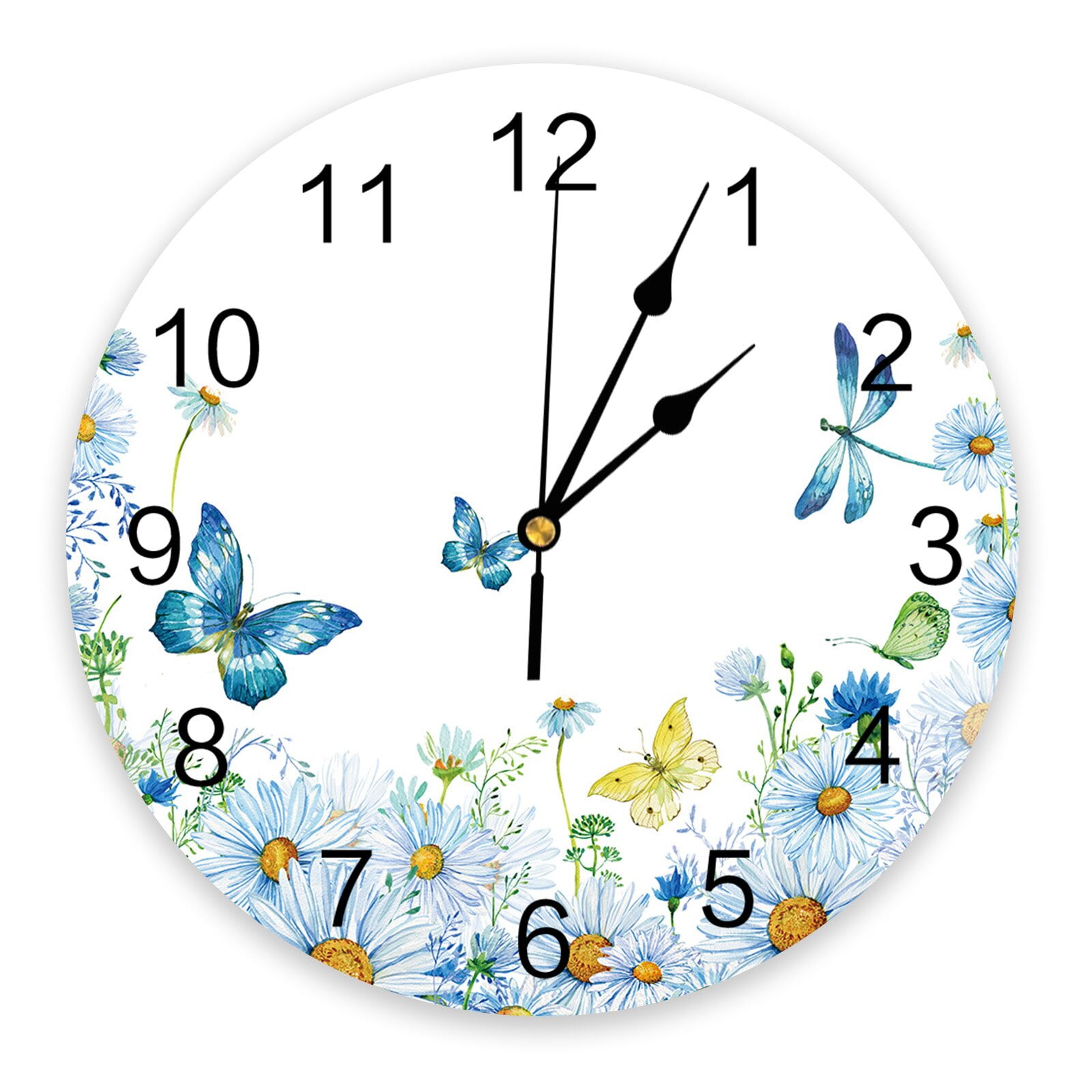 Wooden Texture Turquoise Butterfly Wall Clocks Home Decoration Silent ...