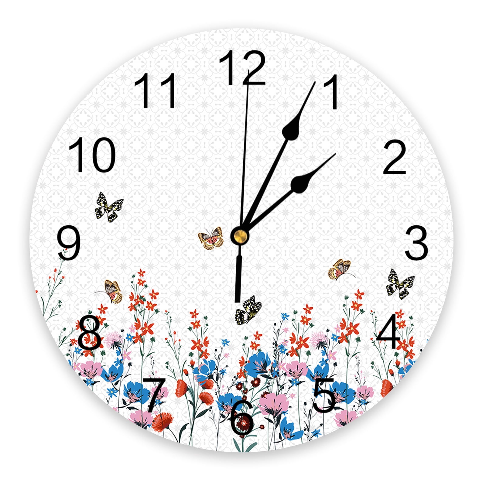 Wooden Texture Turquoise Butterfly Wall Clocks Home ration Silent Round ...