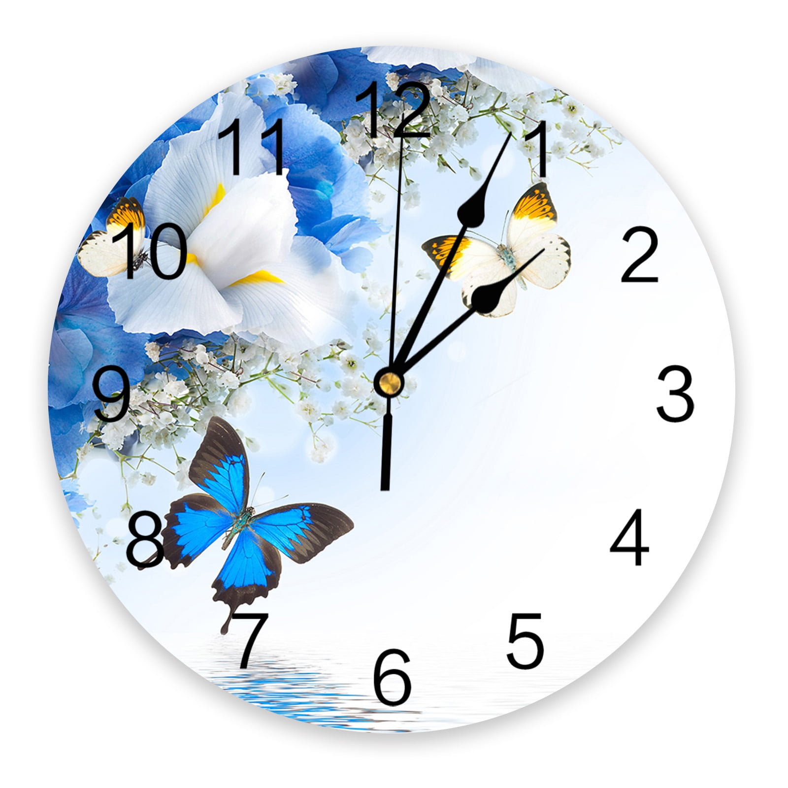 Wooden Texture Turquoise Butterfly Wall Clocks Home ration Silent Round ...