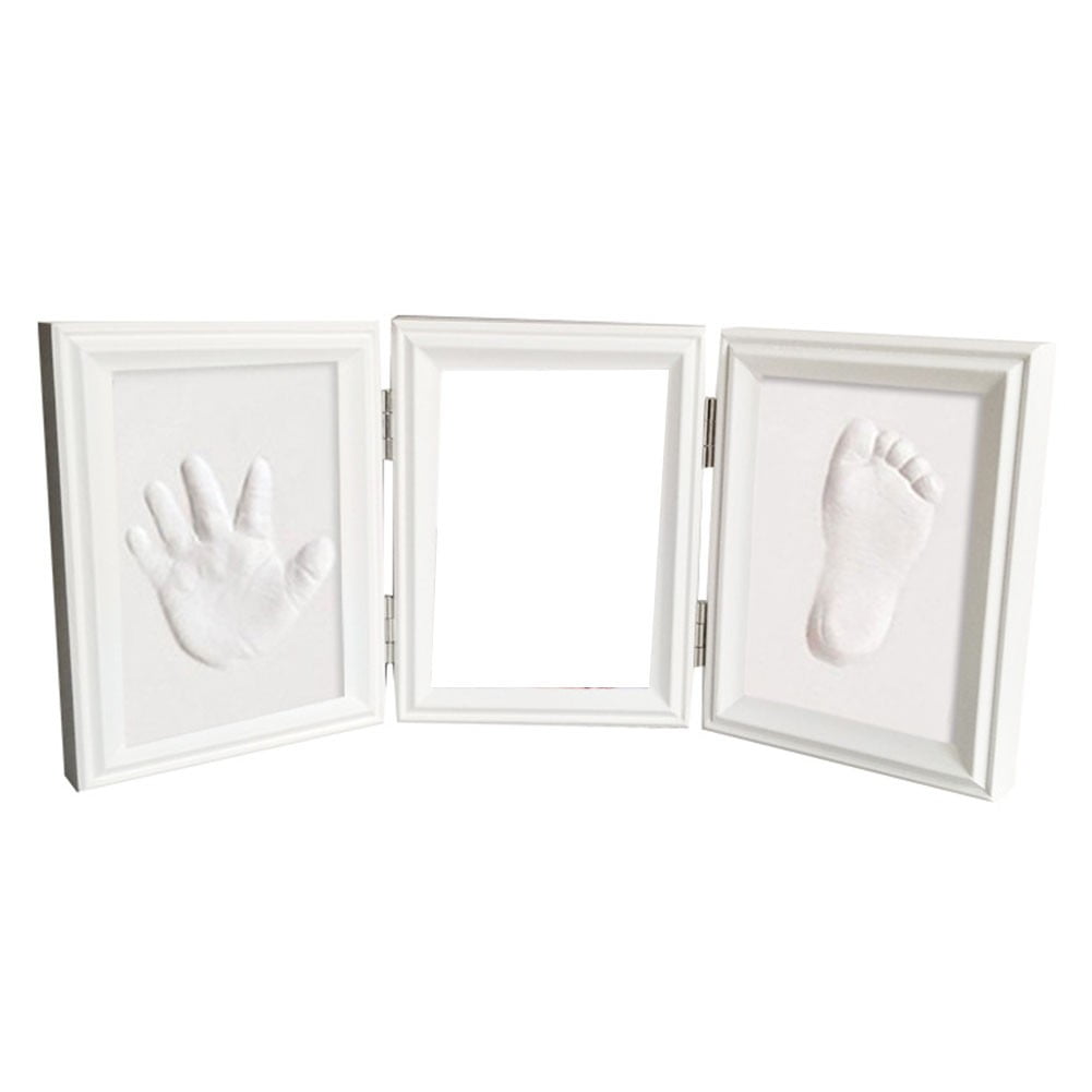 Wooden Three-Fold Photo Frame Newborn Full Moon Baby Handprint Mud Set ...