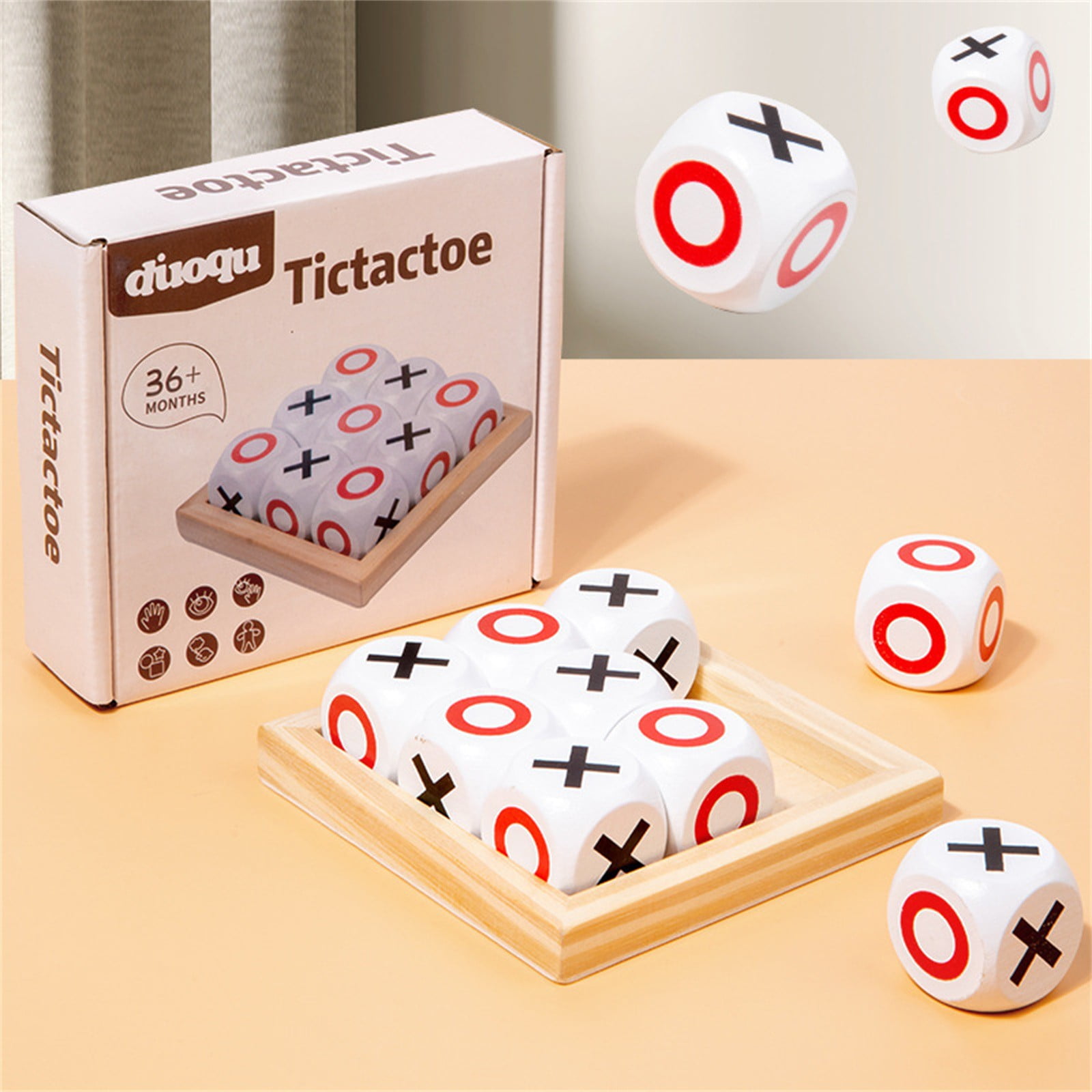 Wooden Tic Tac Toe Game Set Classic Family Board Game with Large Dice ...