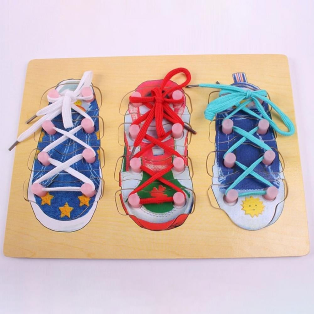 Wooden Tie Shoelace Tie Rope Exercise Jigsaw Board Children Educational ...