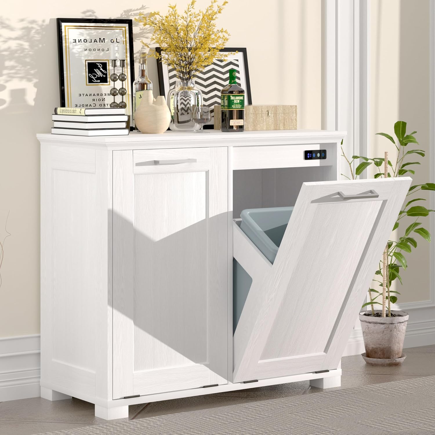 Wooden Tilt Out Trash Cabinet,Hidden Trash Can Cabinet 20 Gallon Double ...