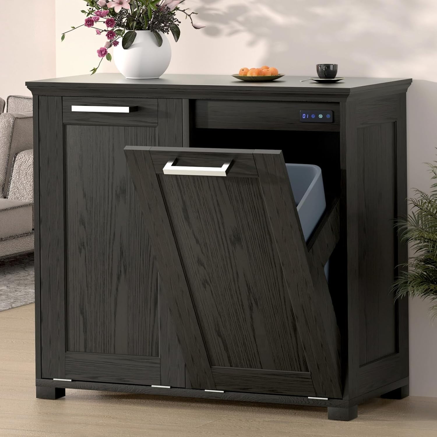 Wooden Tilt Out Trash Cabinet Hidden Trash Can Cabinet 20gallon Garbage ...