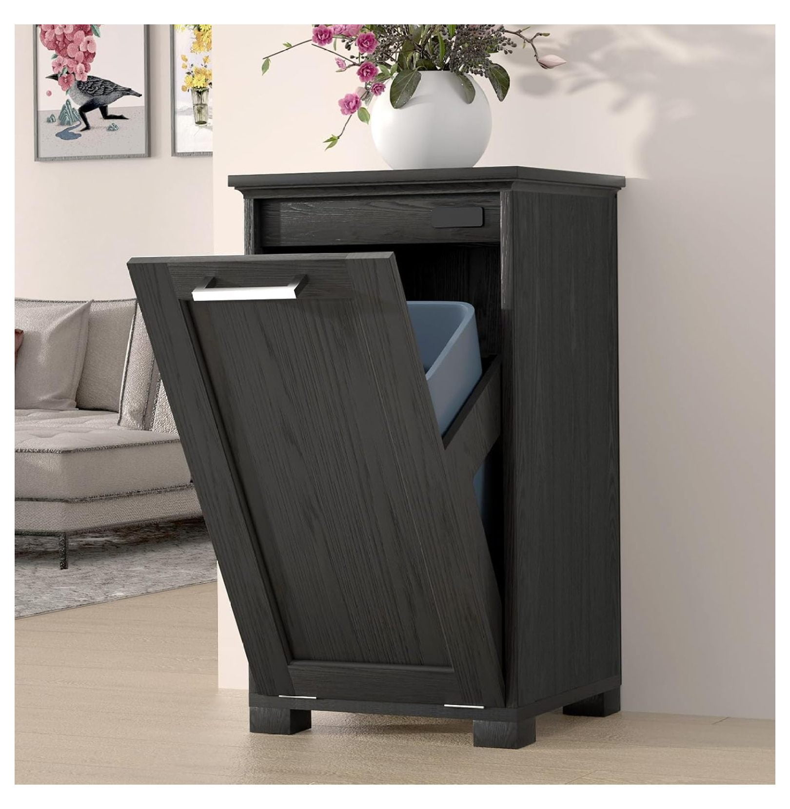Wooden Tilt-Out Trash Cabinet, Trash Can, 10-Gallon Garbage Cabinet for ...