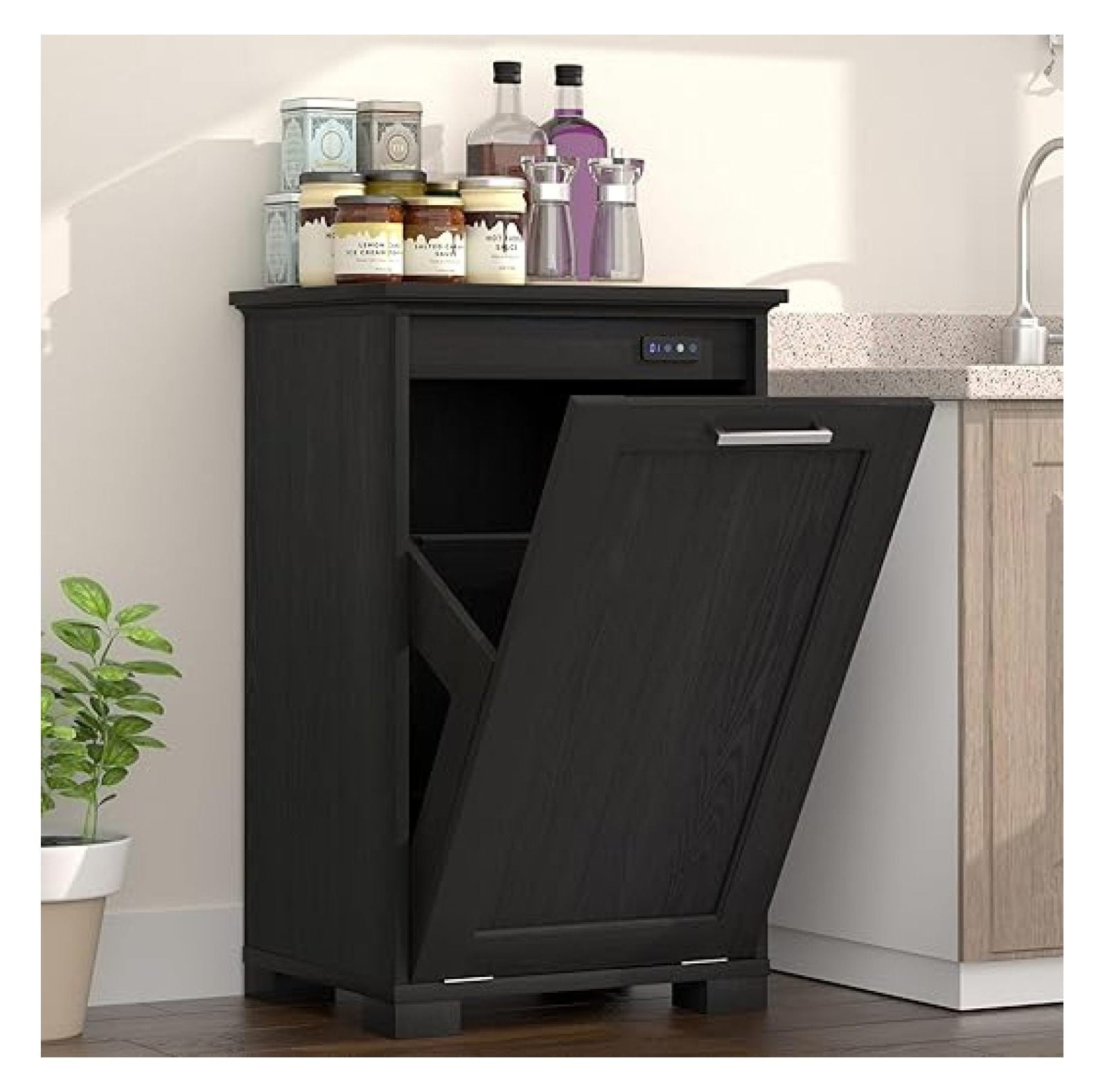 Wooden Tilt-Out Trash Cabinet, Trash Can, 10-Gallon Garbage Cabinet for ...