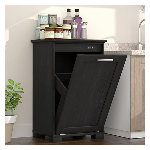 Wooden Tilt-Out Trash Cabinet, Trash Can, 10-Gallon Garbage Cabinet for ...