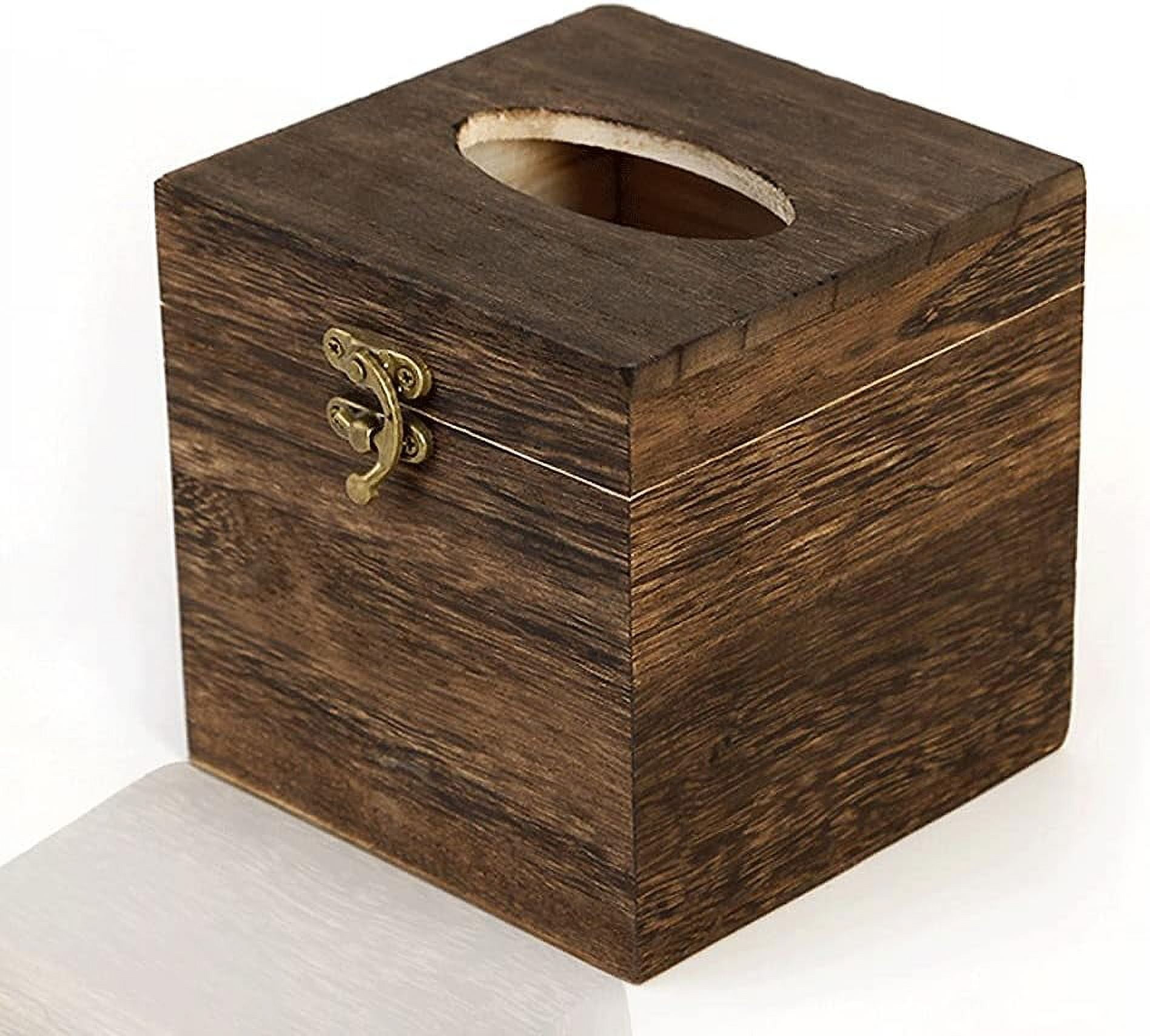 Wooden Tissue Box Square with Hinged Lid, Napkin Dispenser, Suitable ...