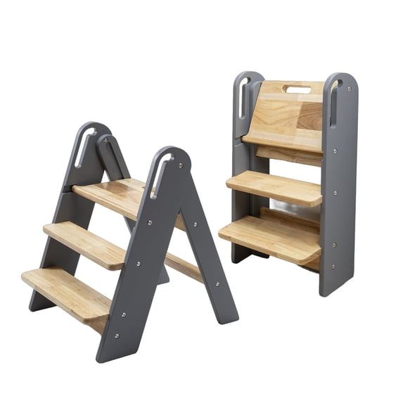 Wooden Toddler 3 Step Stool, Foldable Montessori Learning Tower for ...