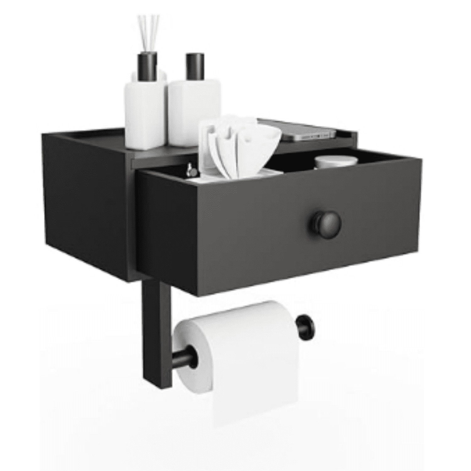 Wooden Toilet Paper Holder with Shelf, Rustic Adhesive Bathroom Toilet Paper Holder Wall Mount ...