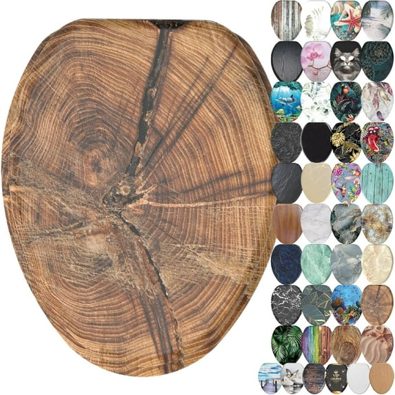 Wooden Toilet Seat with Soft Close [ELONGATED] - Decorative, Quiet ...