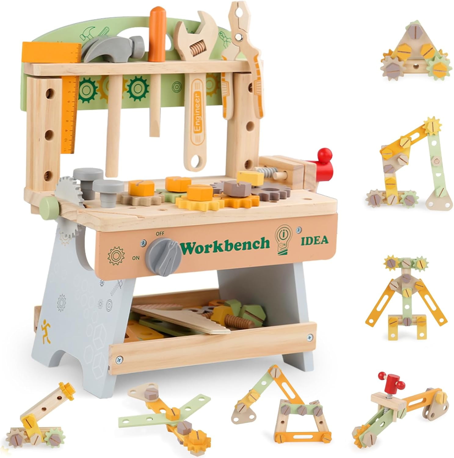 Wooden Tool Workbench Set for Kids, Educational Construction Toy with ...