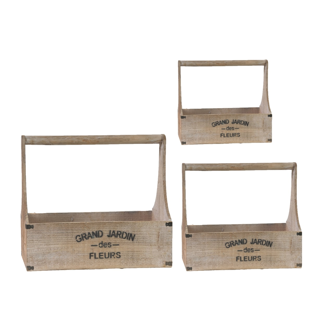 Wooden Toolbox Flower Planter with Handle, Set of 3, Brown- Saltoro ...