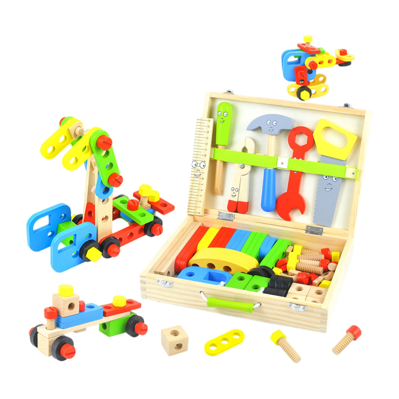 Wooden Toolbox Set Kids Educational Toy, Natural Eco-Friendly Pretend ...