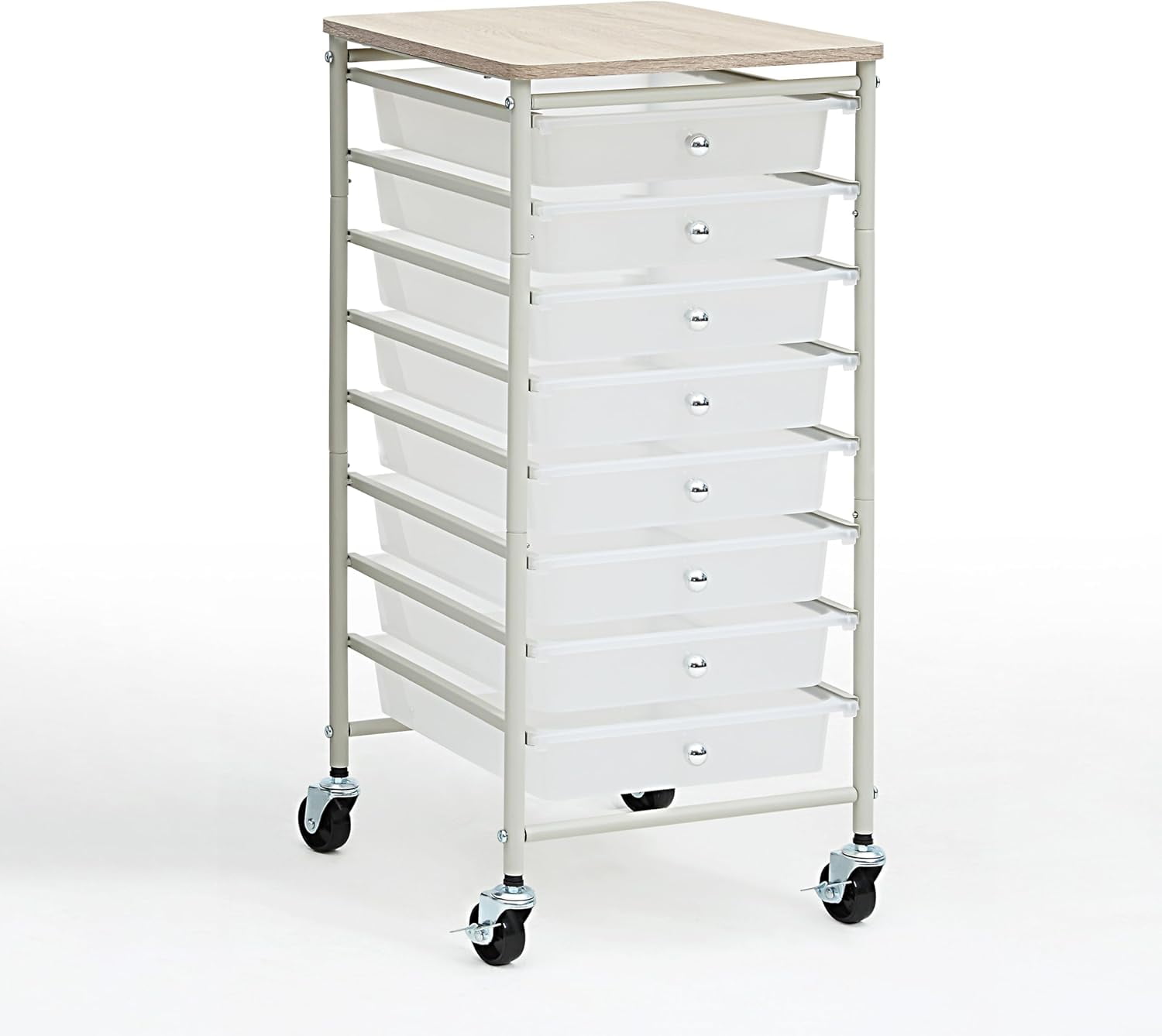 Wooden Top Compact Rolling Storage 8 Drawers Organizer Mobile Utility ...