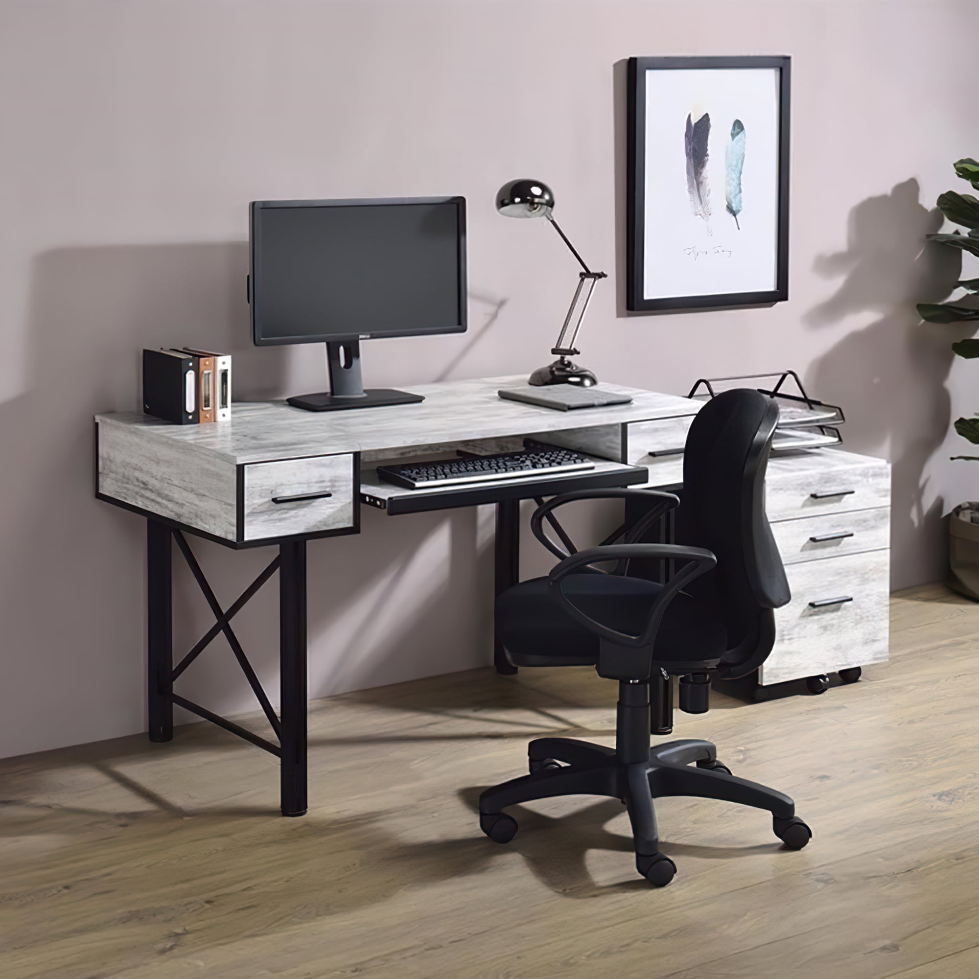Wooden Top Computer Desk in Antique White and Black - Walmart.com