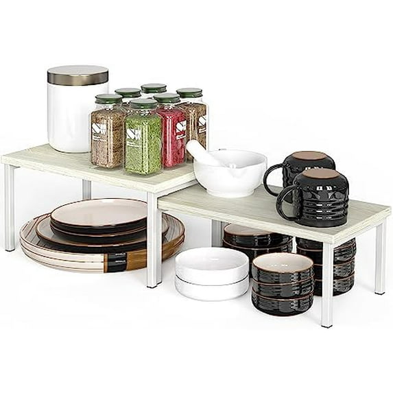 Wooden Top Expandable Stackable Kitchen Cabinet and Counter Shelf ...