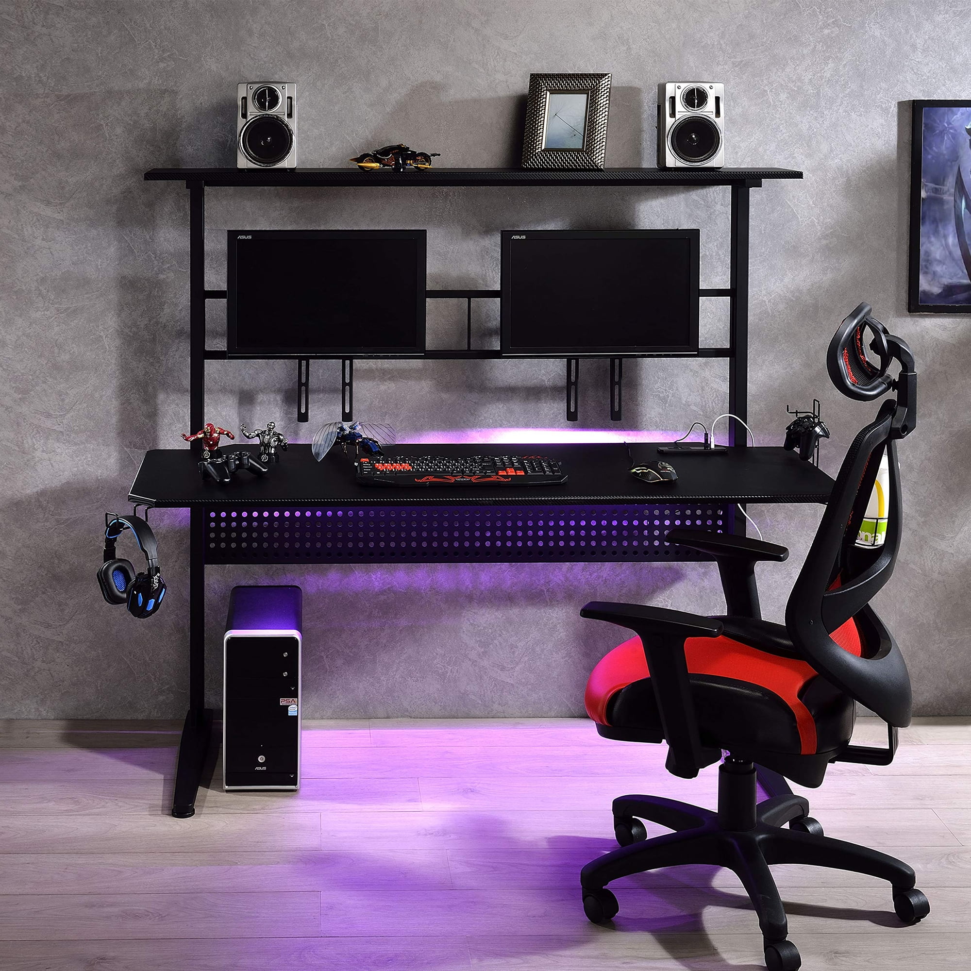 Wooden Top Gaming Table with 2 Metal Screen Holders in Black - Walmart.com