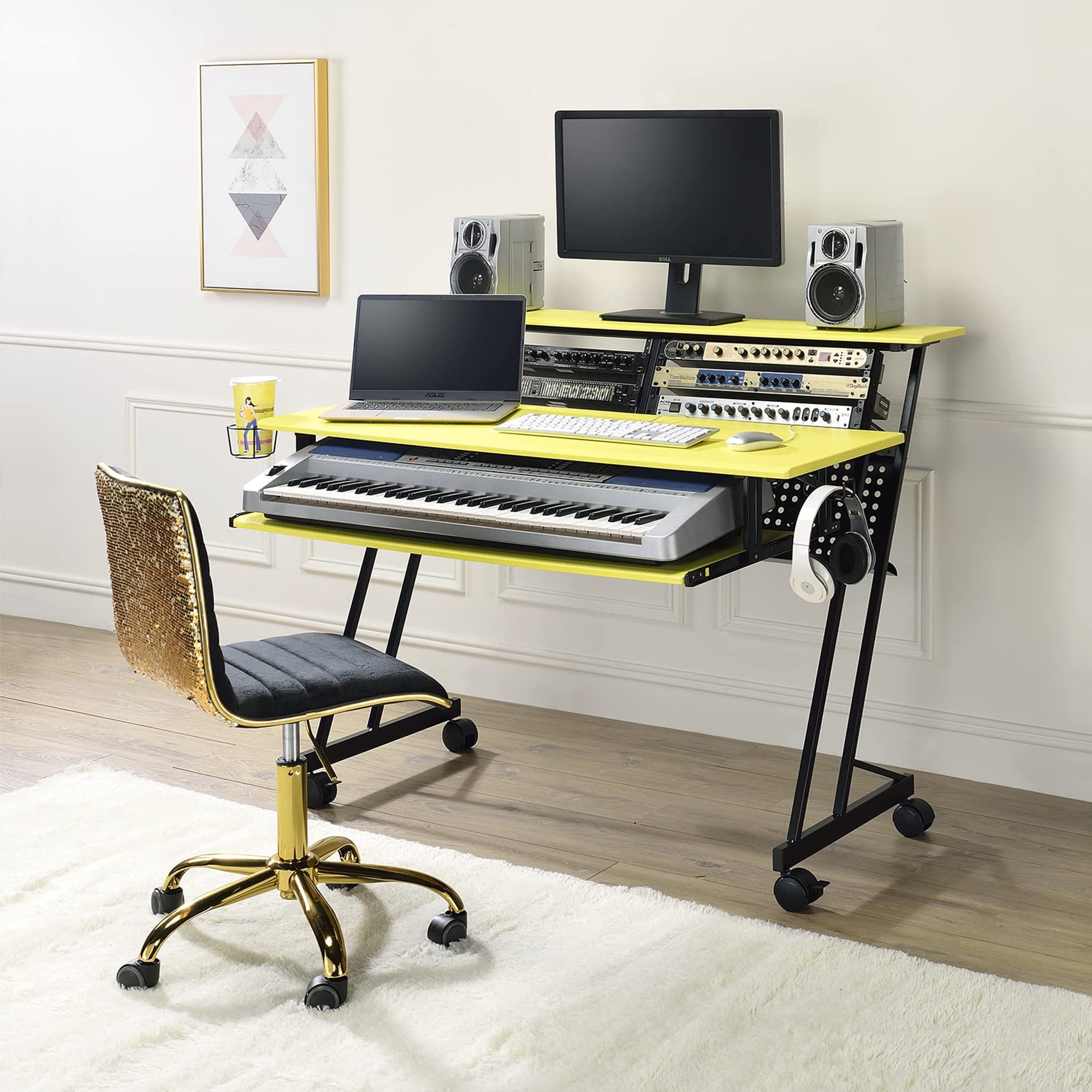 Wooden Top Music Recording Studio Desk in Yellow and Black - Walmart.com