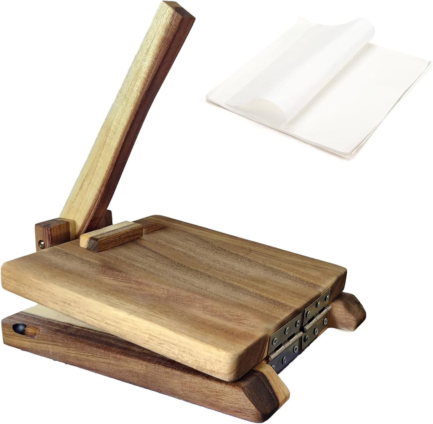 Wooden Tortilla Press with 50pcs Parchment Paper, Large Wood Mexican ...