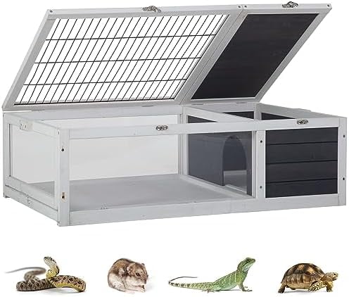 Wooden Tortoise House Habitat with Rest Area, Activity Area, Removable ...