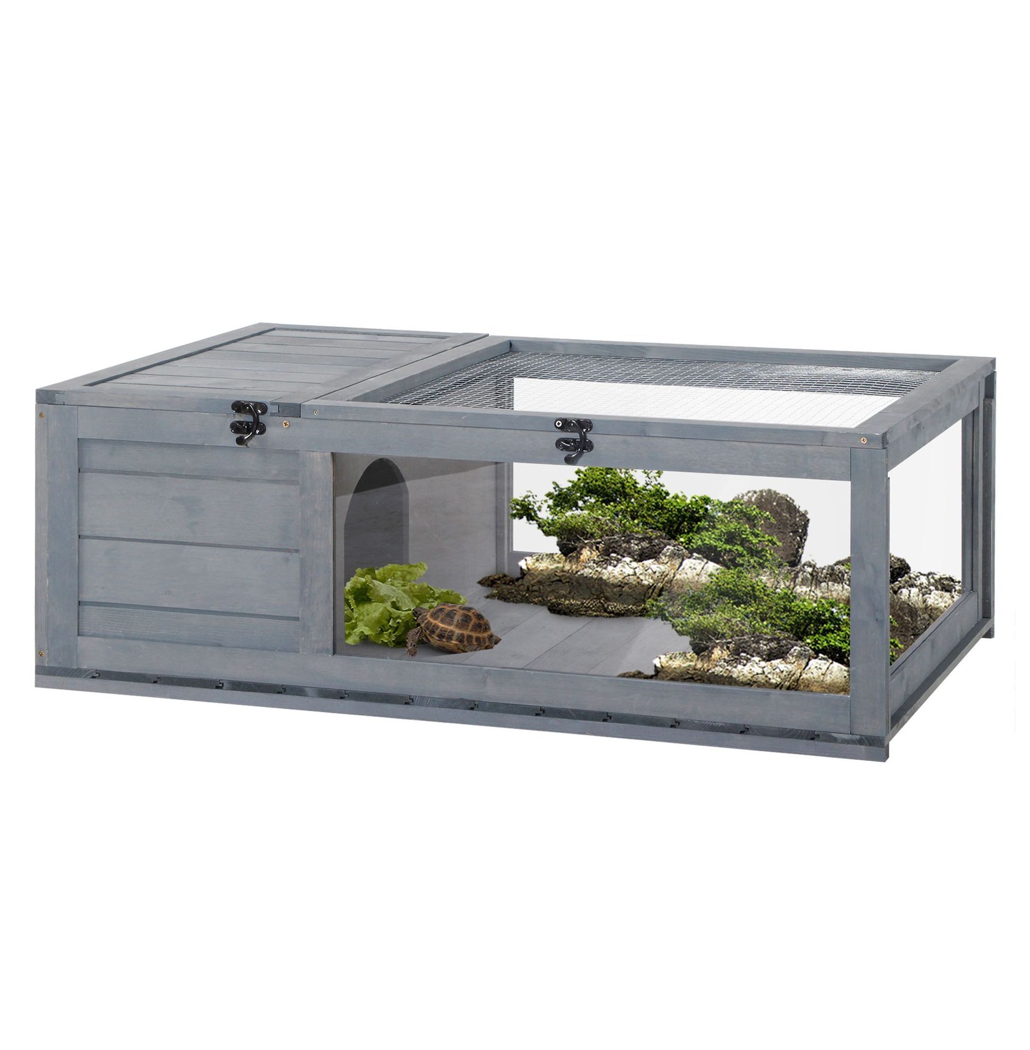 Wooden Tortoise House Indoor Outdoor Reptile Habitat Enclosure Gray ...