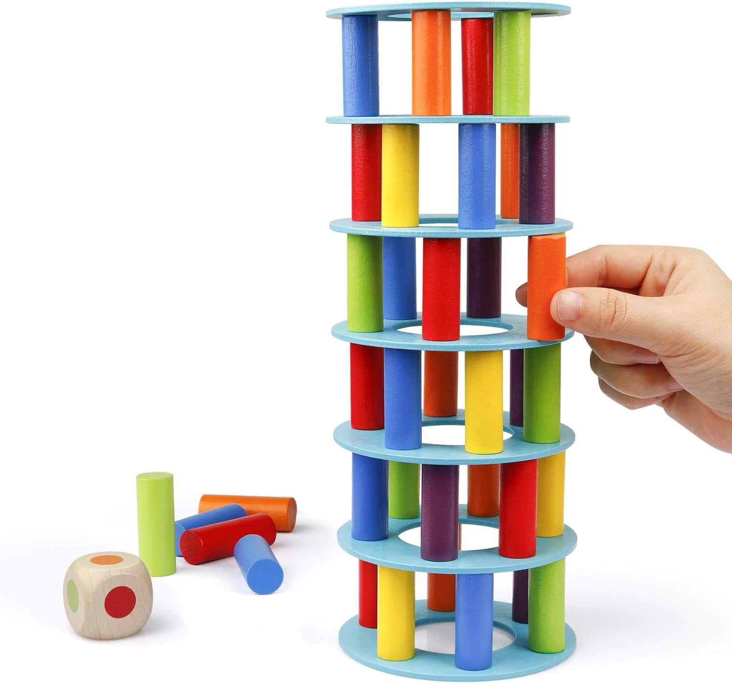 Wooden Tower Stacking Game, Fine Motor Skill Montessori Building Blocks ...