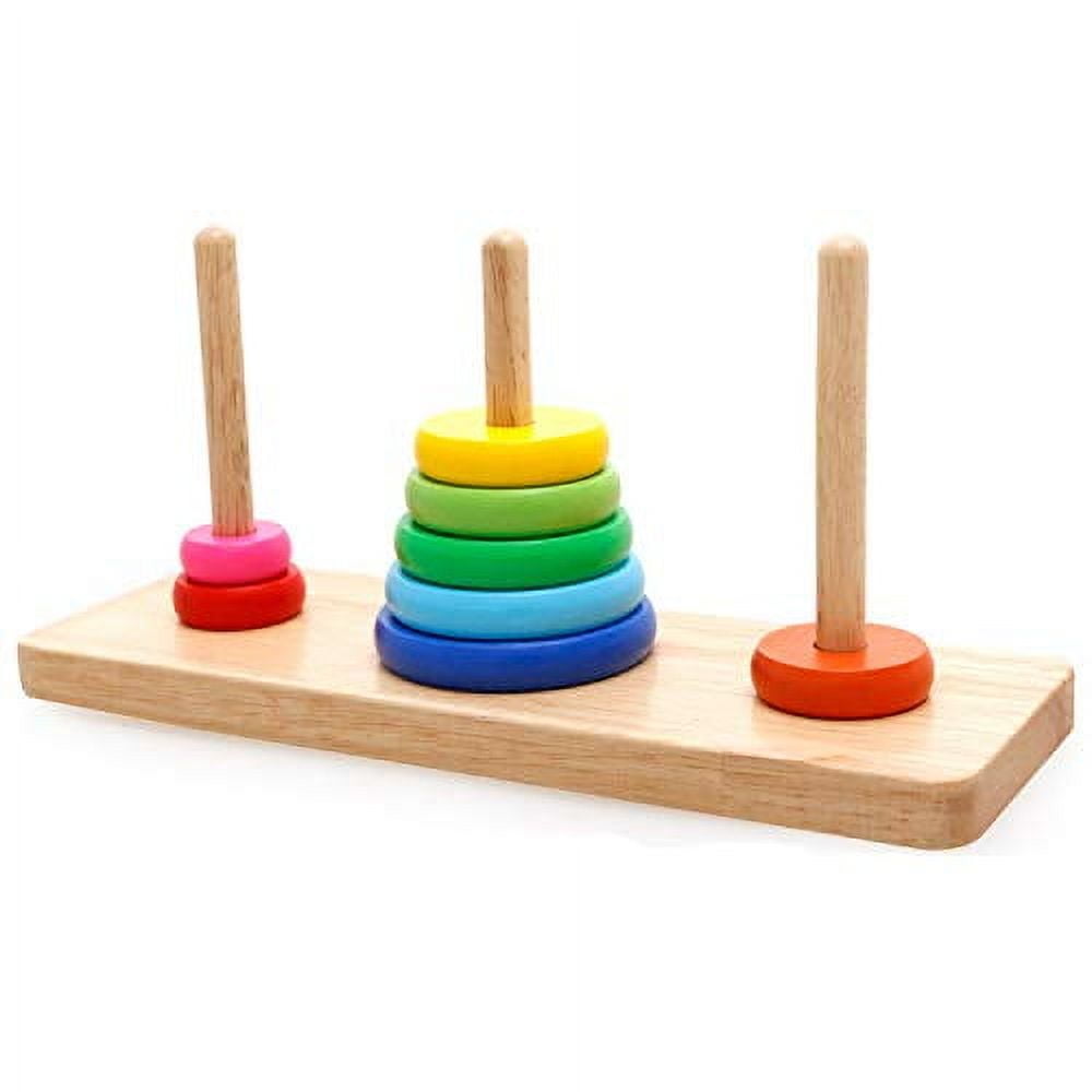 Wooden Tower of Hanoi YPF5 Intellectual Toy Brain Teaser 8 Rings Hanoi ...
