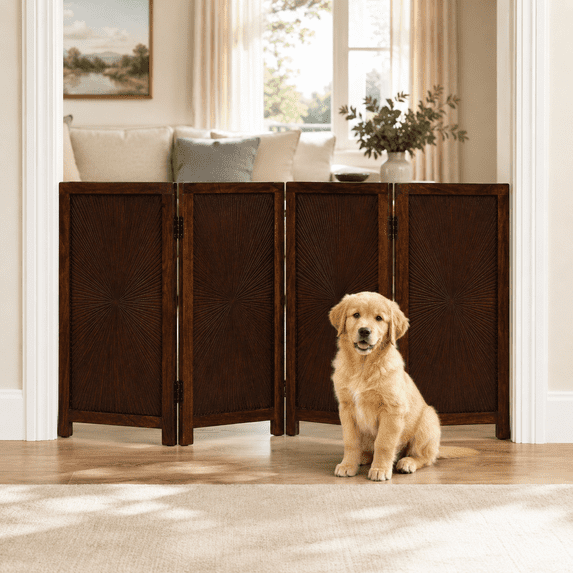 The Wooden Town Foldable Indoor Pet Gate, Freestanding 4-Panel Dog ...