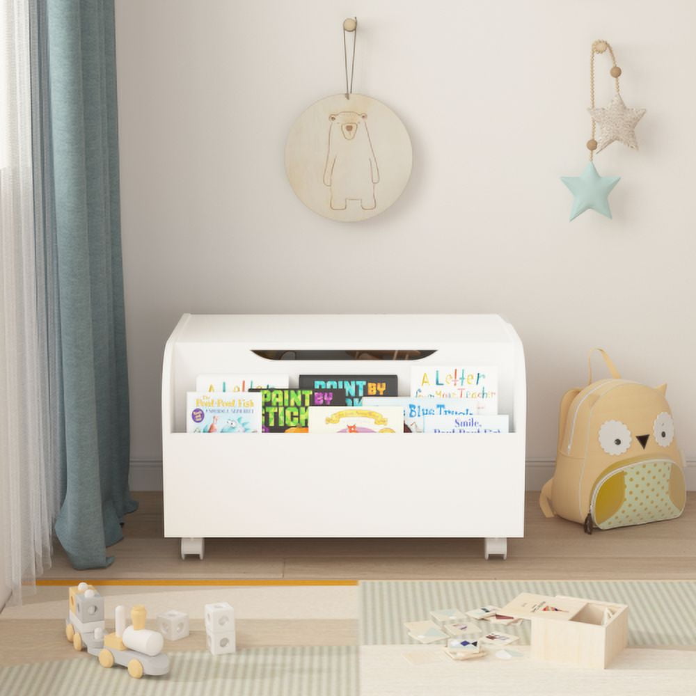 Wooden Toy Box with 4 Universal Wheels, Kids Toy Storage Organizer with ...