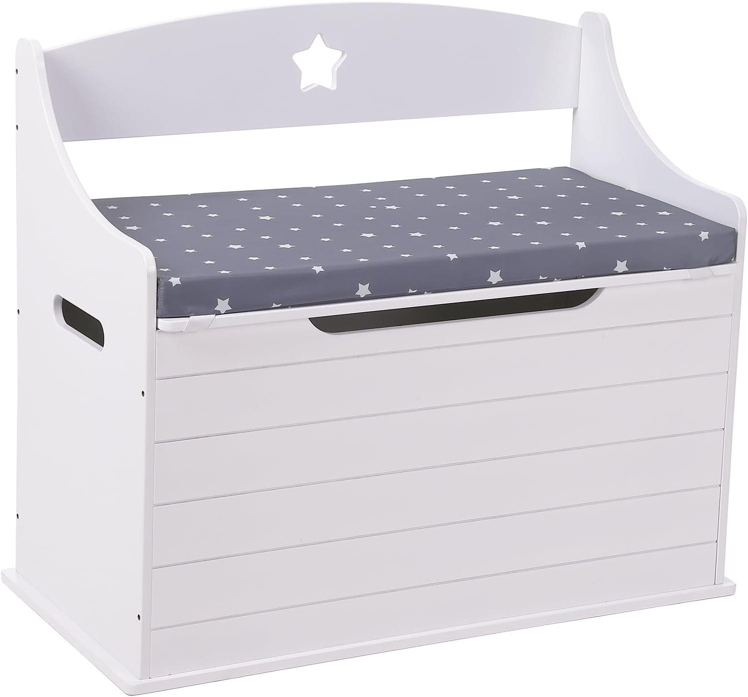 Wooden Toy Box with Seating、Bench, White Kids Toy Chest, with Safety ...