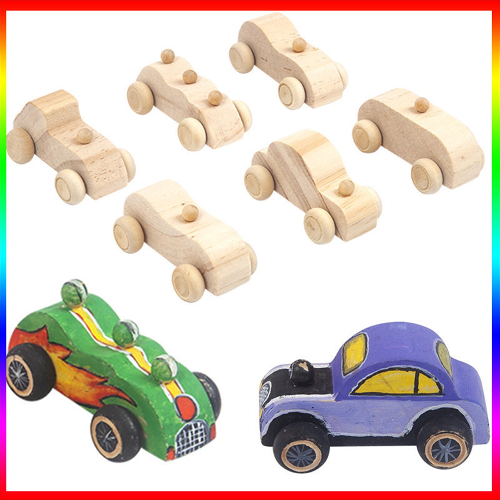 Wooden Toy Cars Set for Kids - Unpainted DIY & Colorful Painted Wooden ...