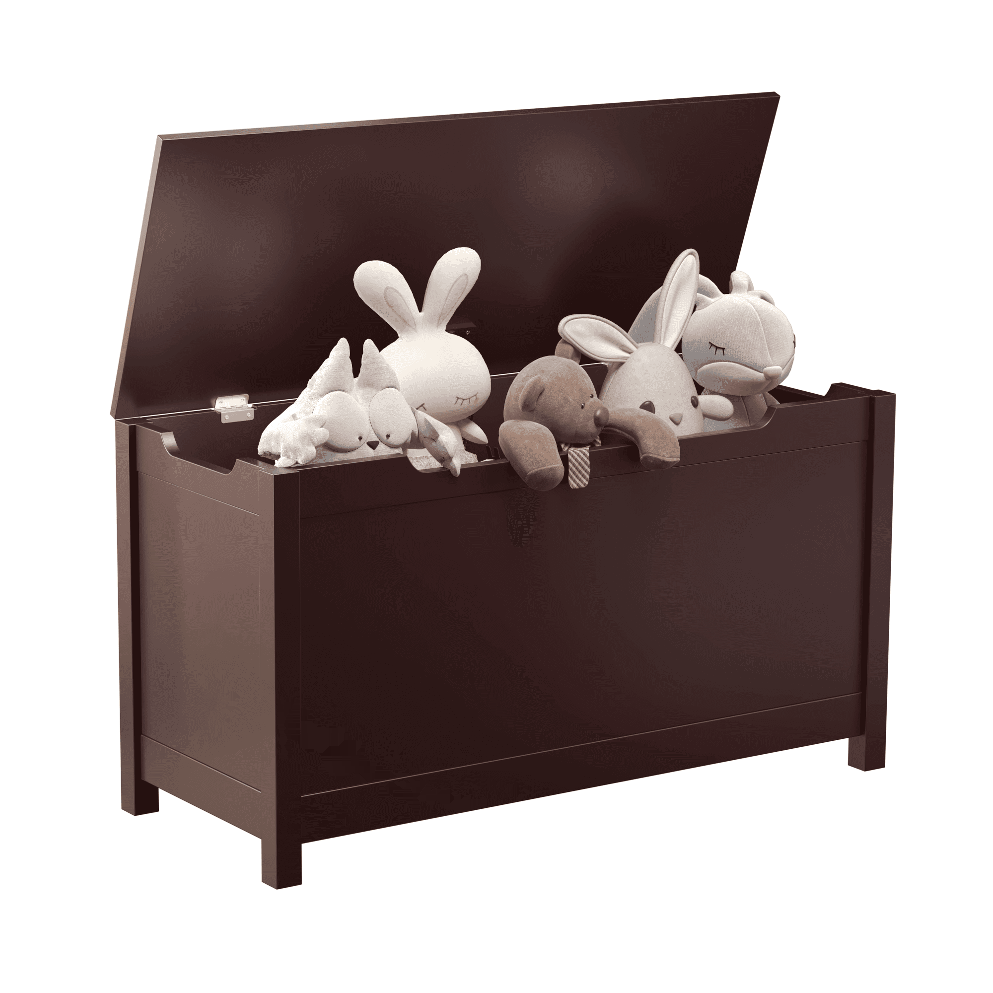Wooden Toy Chest for Kids with Safety Hinged Lid - Brown Furniture for ...