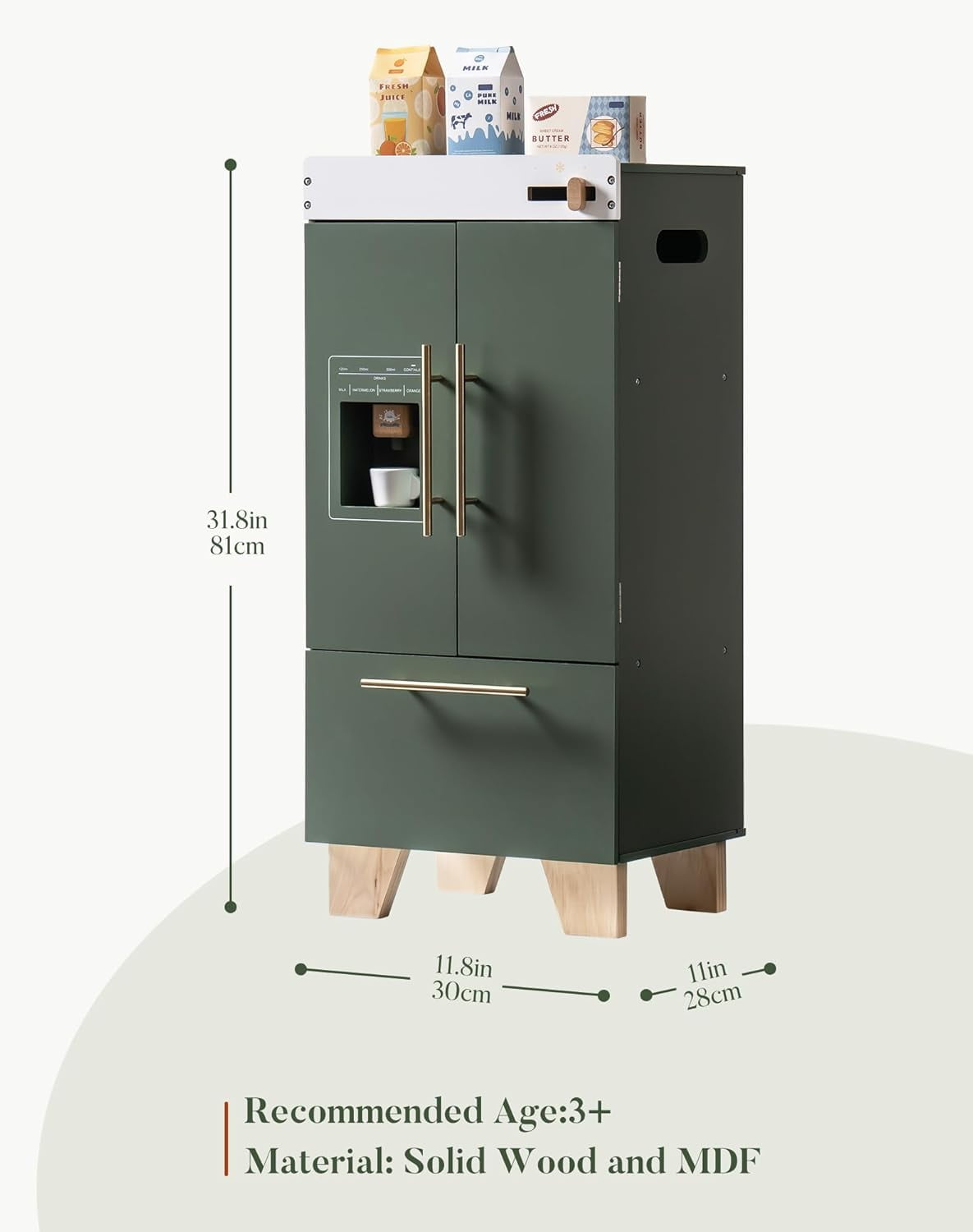 Wooden Toy Fridge Vintage Green Play Kitchen Set with Accessories ...