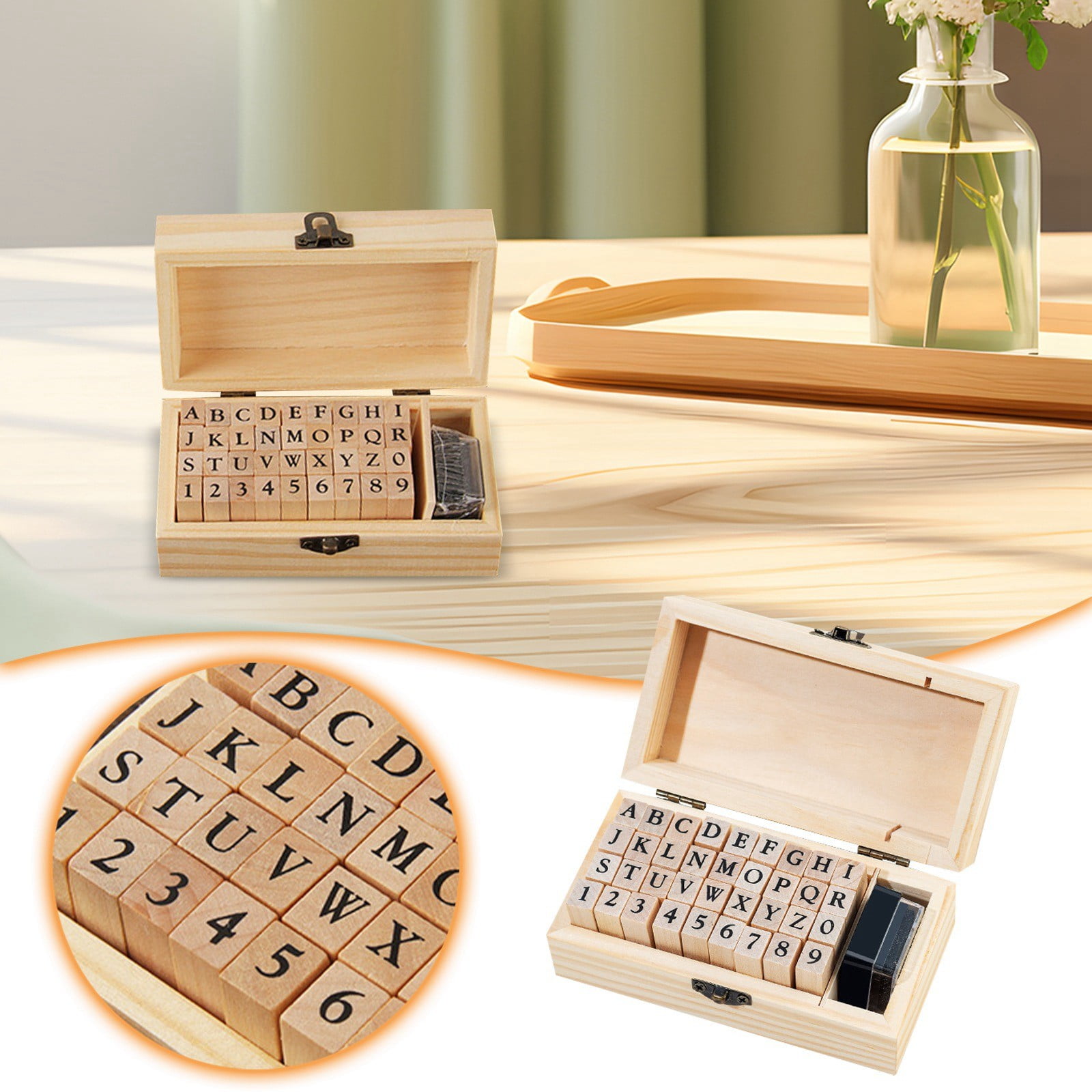 Wooden Toy Stamp Set 36 Style Alphabet Number Seals for Kids DIY Craft ...