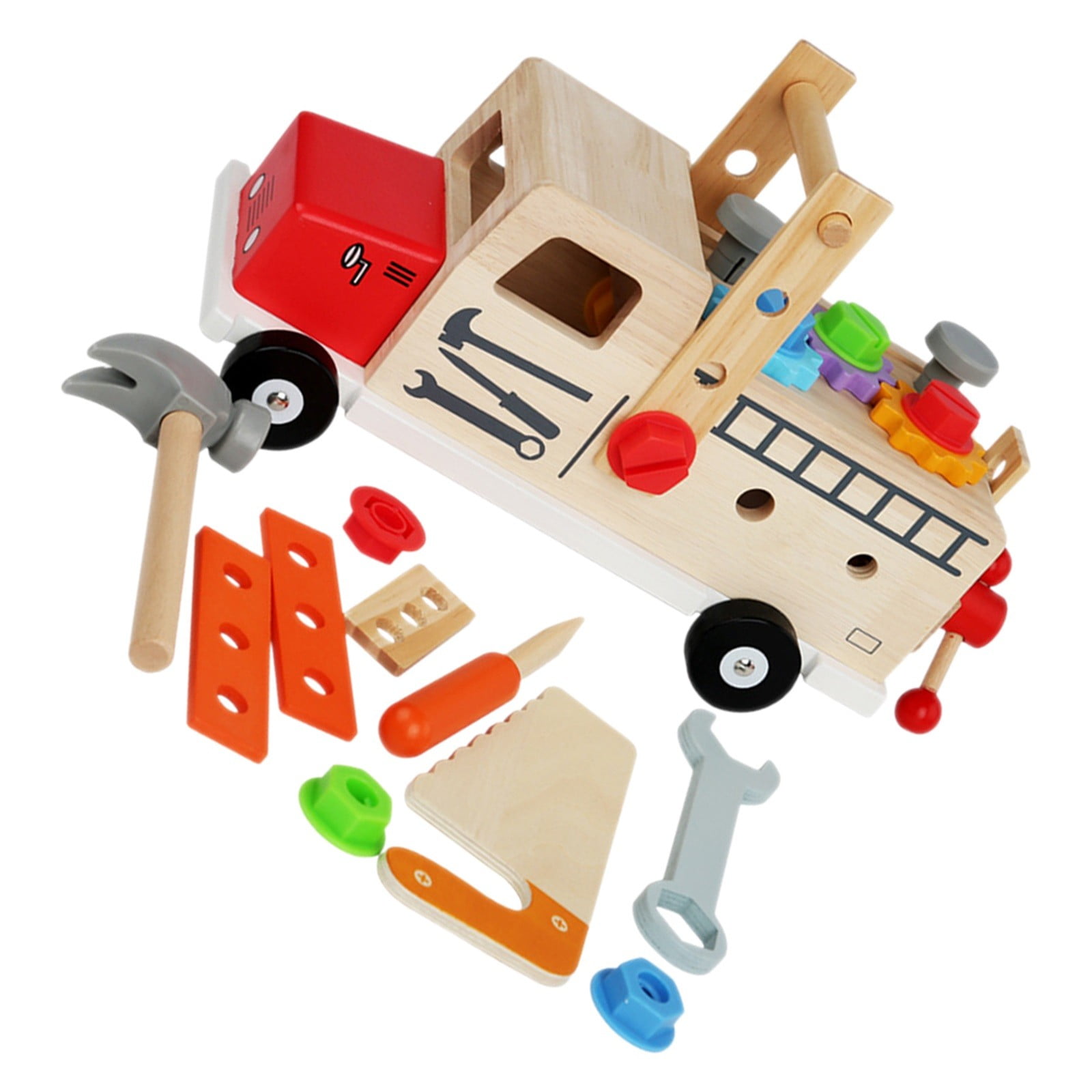 Wooden Toy Toolbox Set - 29-Piece Pretend Play Construction Tools with ...