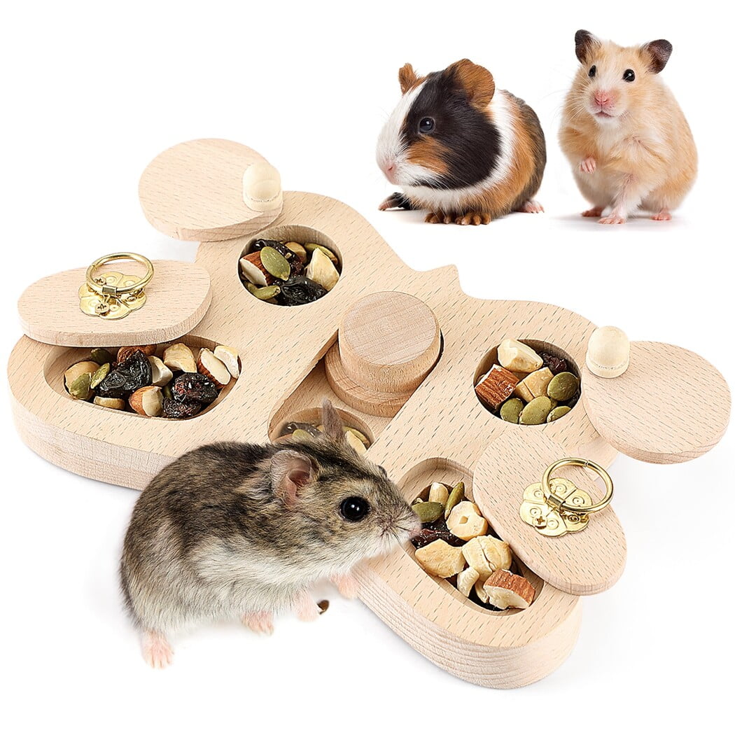 Wooden Toys for Small Pets, 4 in 1 Interactive Hide Treats Sniffing ...